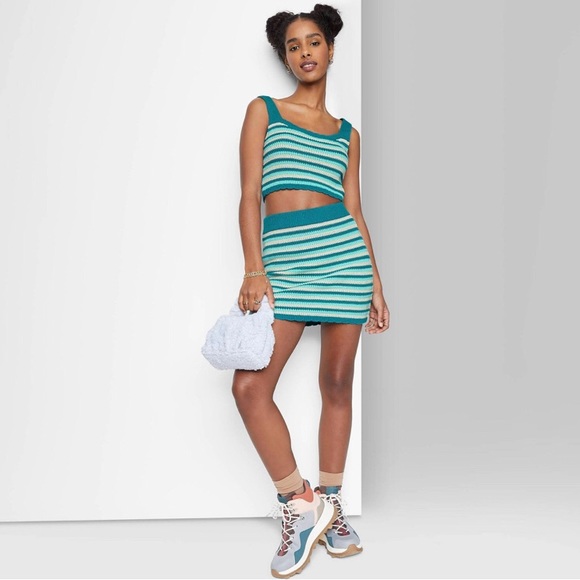 wild fable | Skirts | Wild Fable Blue Striped Crochet Mini Skirt | Poshmark